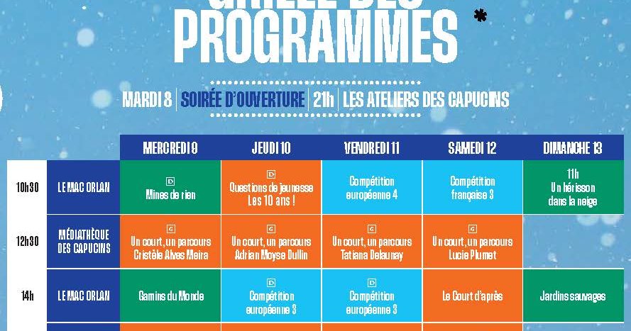 Grille des programmes - Côte Ouest - Festival Européen du Film Court de Brest